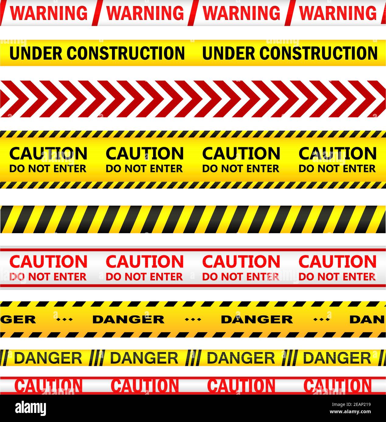 Yellow security warning tapes with text Warning, Under Construction ...