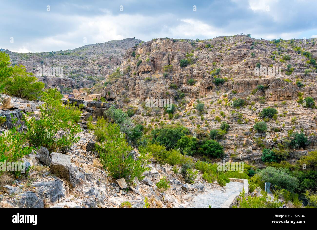View of Wadi Bani Habib at the Jebel Akhdar mountain in Oman Stock ...