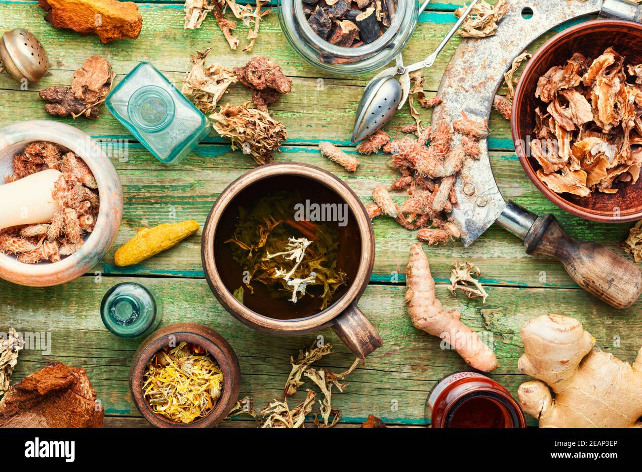 Tea and a set of medicinal herbs Stock Photo - Alamy