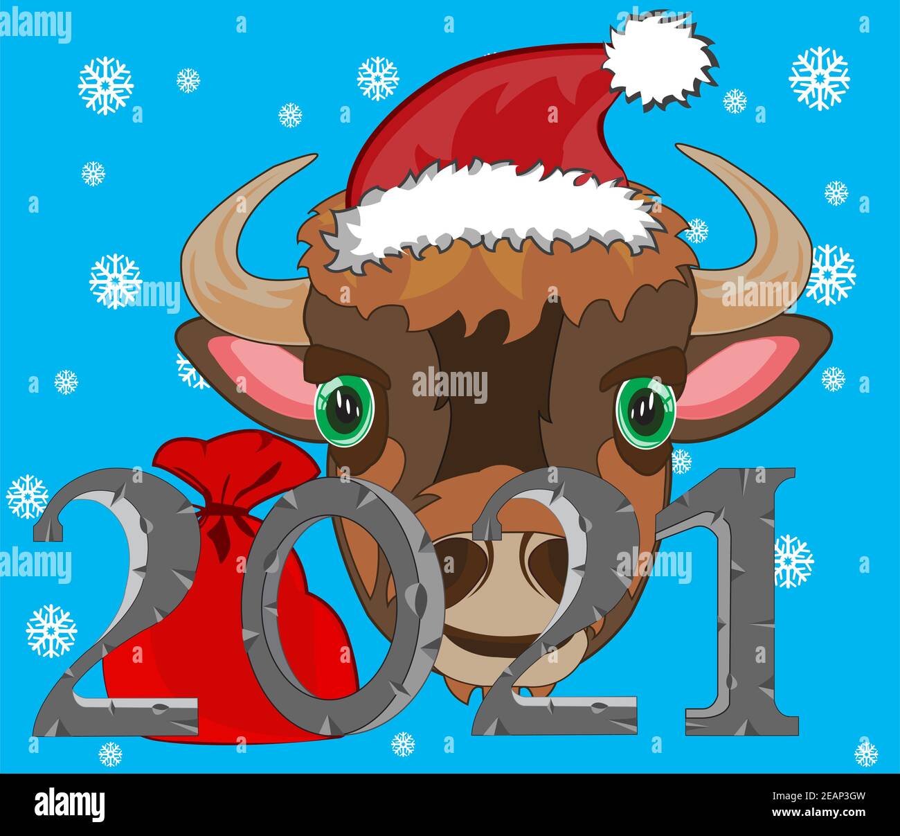 New approaching holiday 2021 animal oxen on turn blue background Stock ...