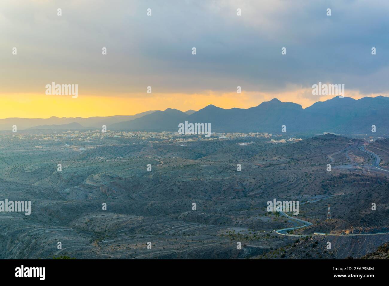 Sunset over Jebel Akhdar in Oman Stock Photo - Alamy