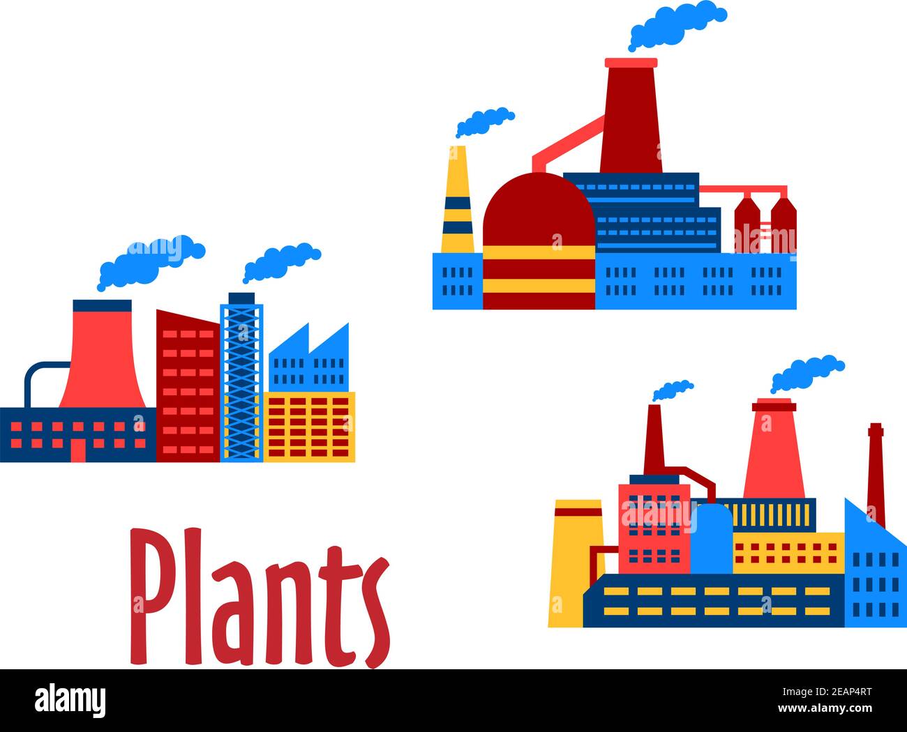 Factory and plants building flat icons isolated on white background ...