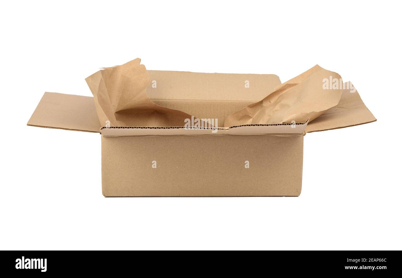 open cardboard rectangular box made of corrugated brown paper isolated ...