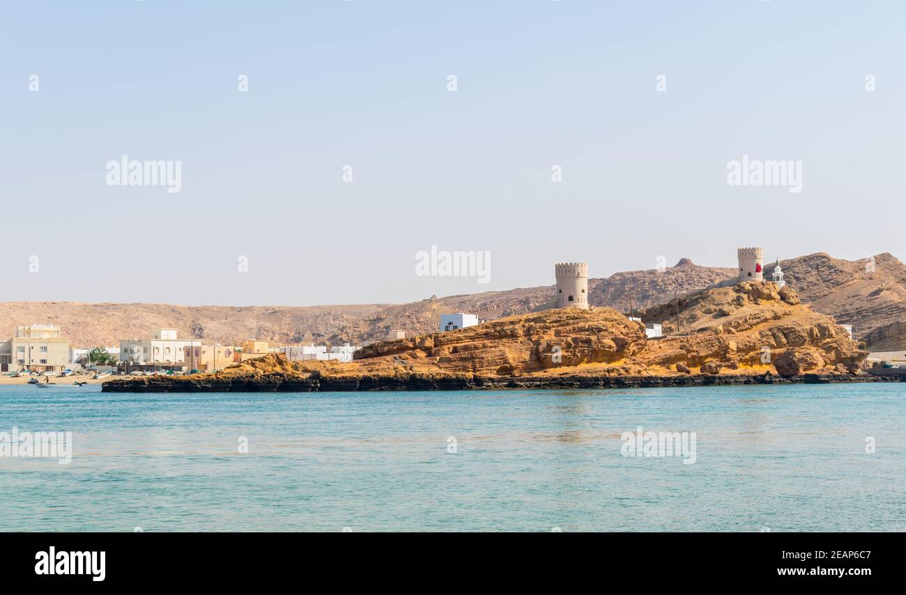 View of the Al Ayjah town from a beach in Sur, Oman Stock Photo - Alamy