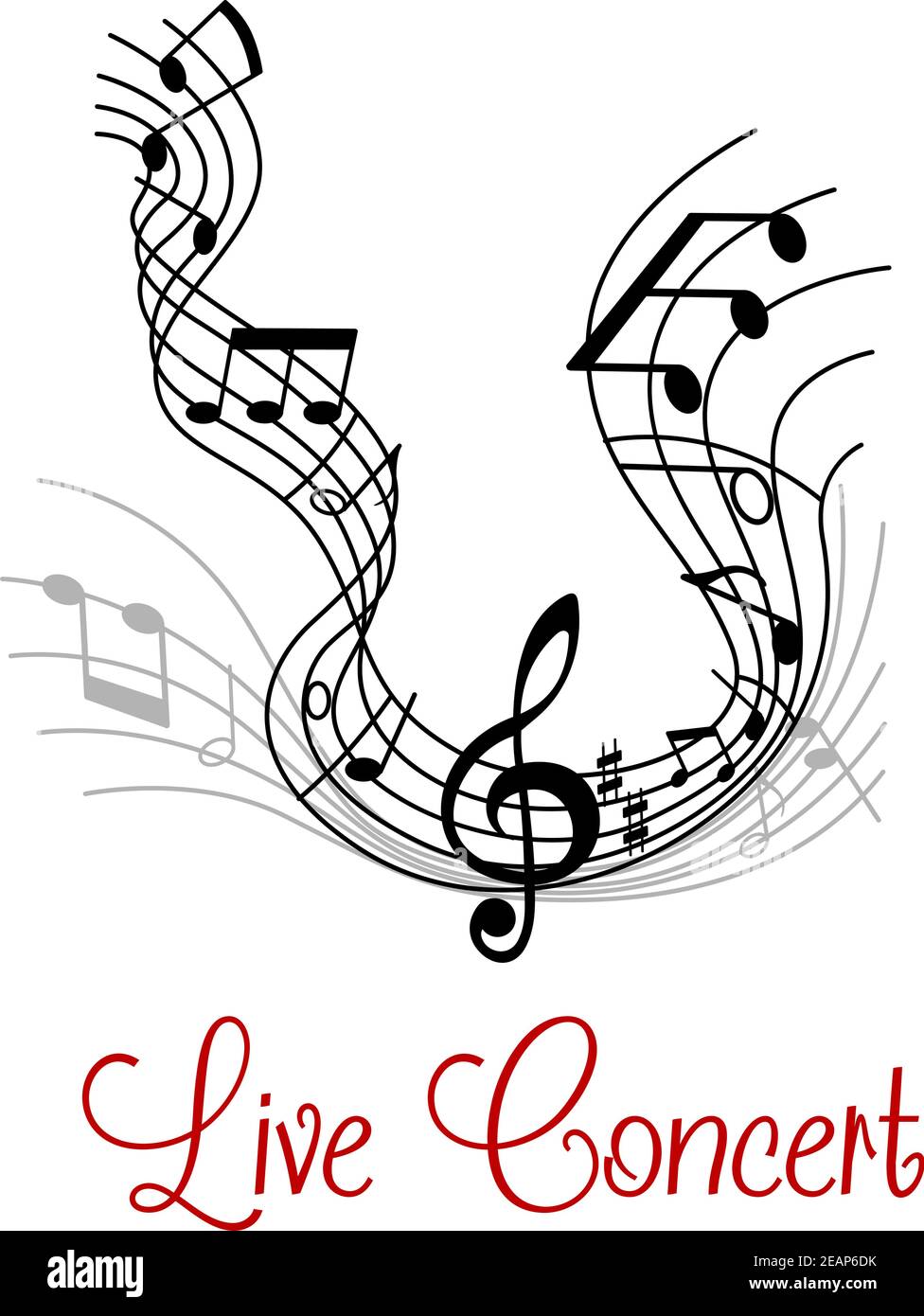 Abstract musical composition with wave and notes for art or music ...