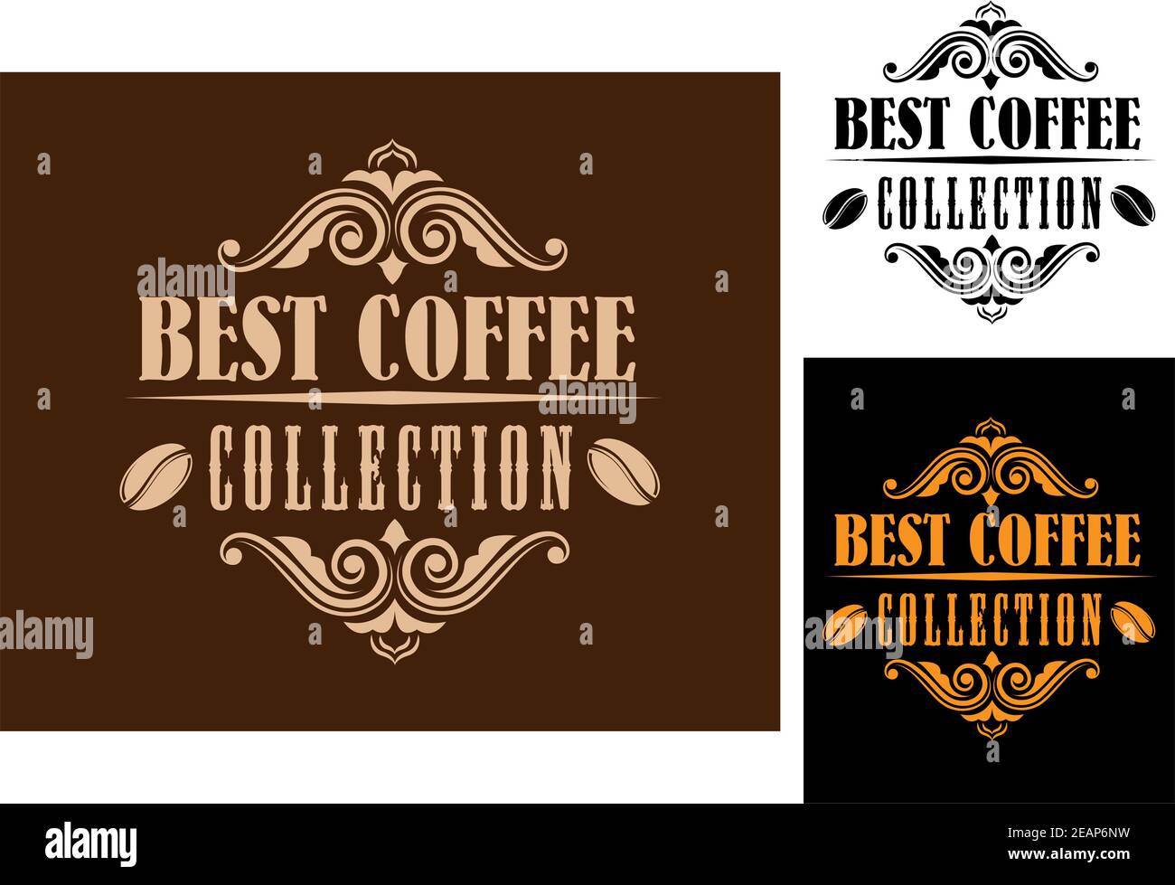 Retro coffee vignette labels with beans and text Best Coffee Collection ...