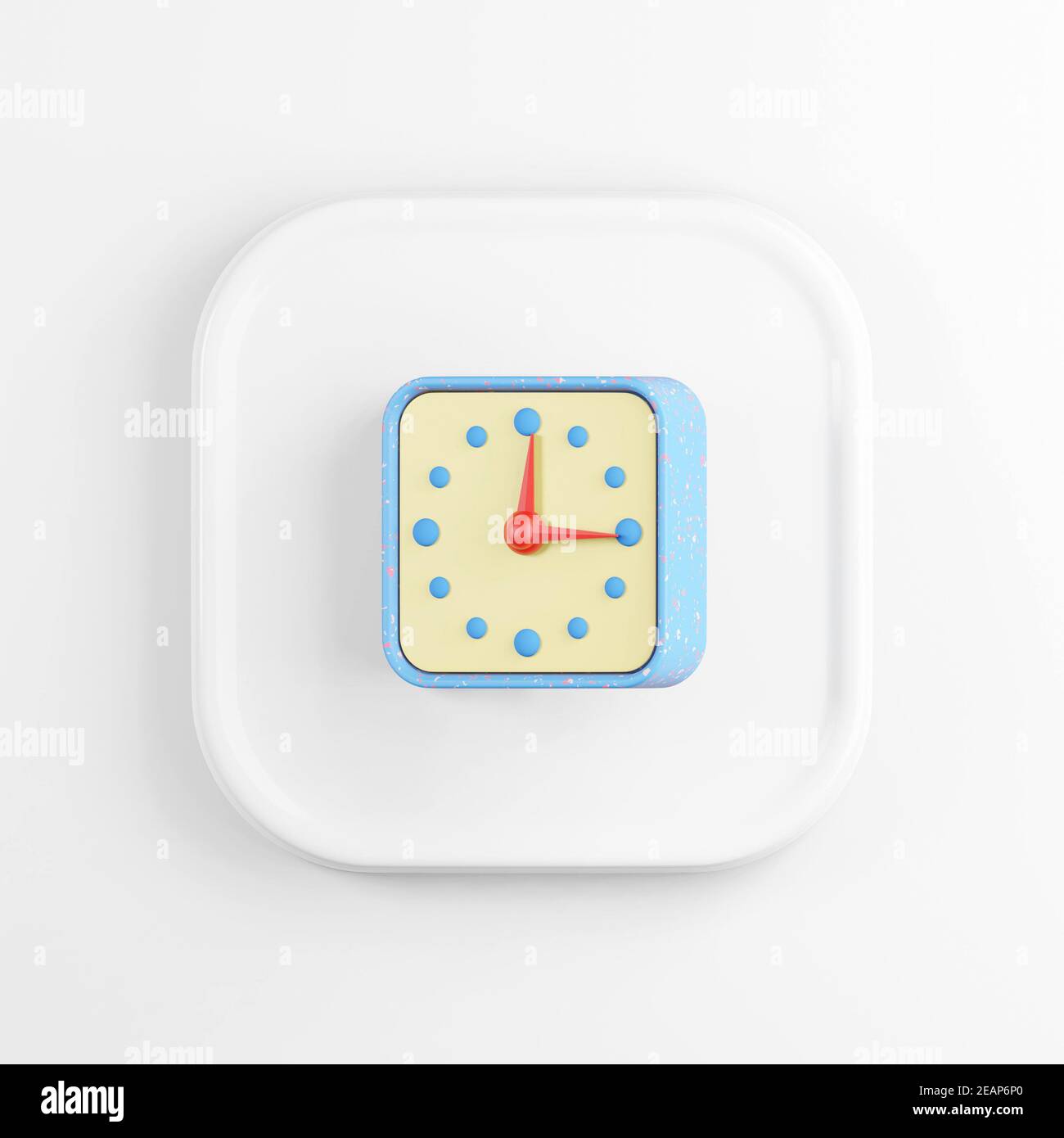 Blue clock icon. 3D rendering white square key button, interface ui ux element Stock Photo - Alamy