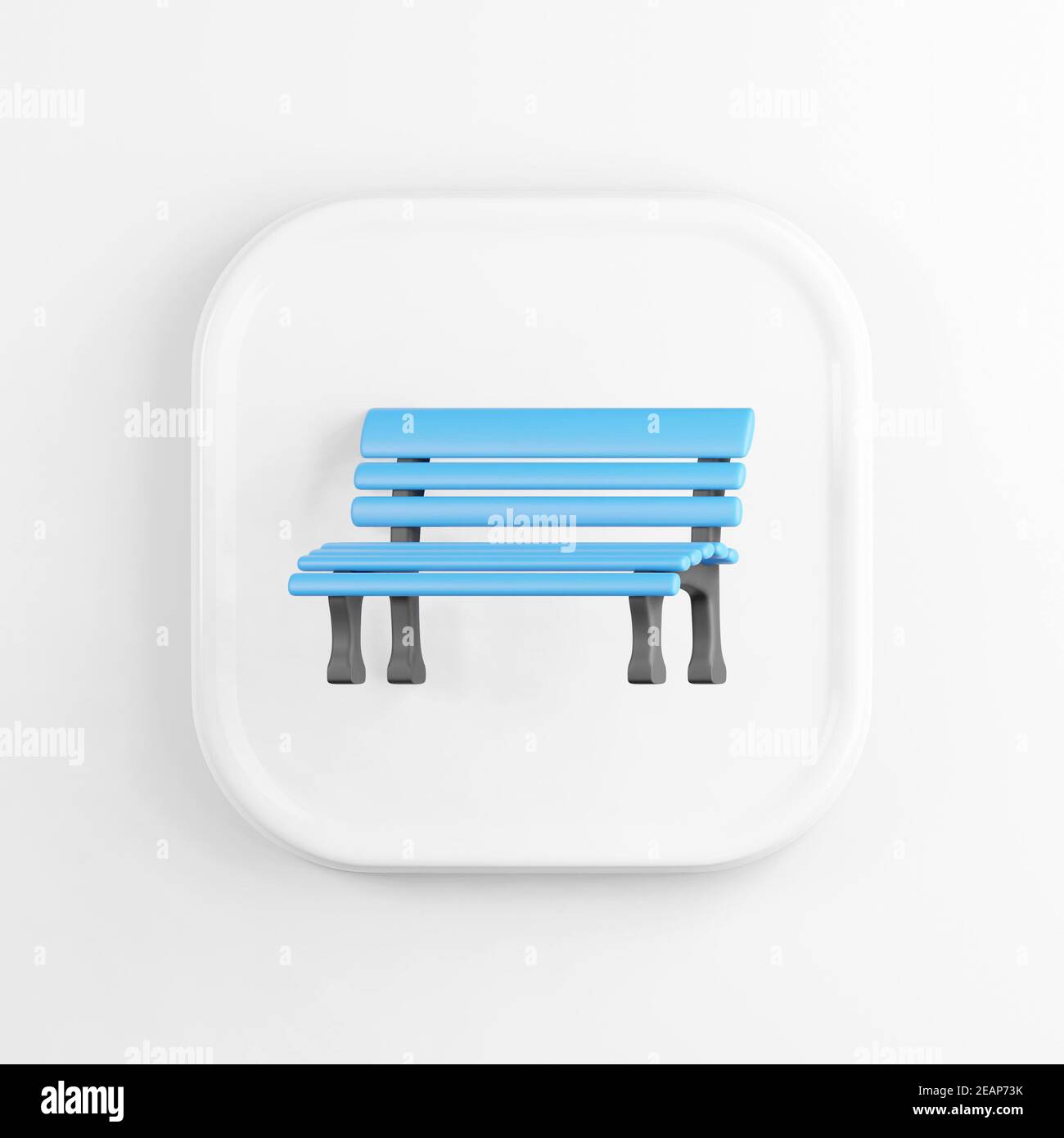 Blue bench icon. 3d rendering white square button key, interface ui ux element Stock Photo - Alamy