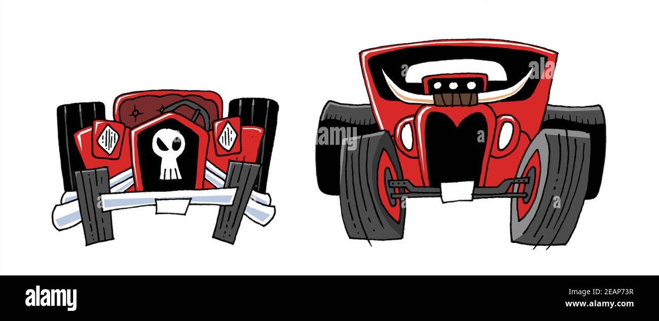 Two hot rods in a front view open T-bucket fords white isolated Stock ...