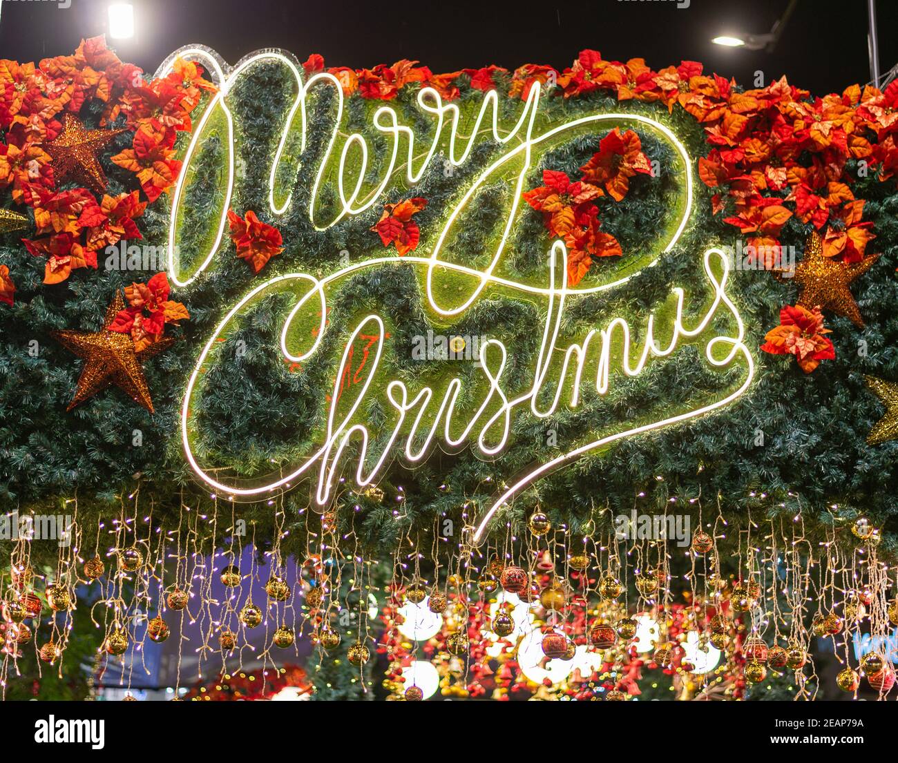 Merry christmas led decoration at night Stock Photo - Alamy