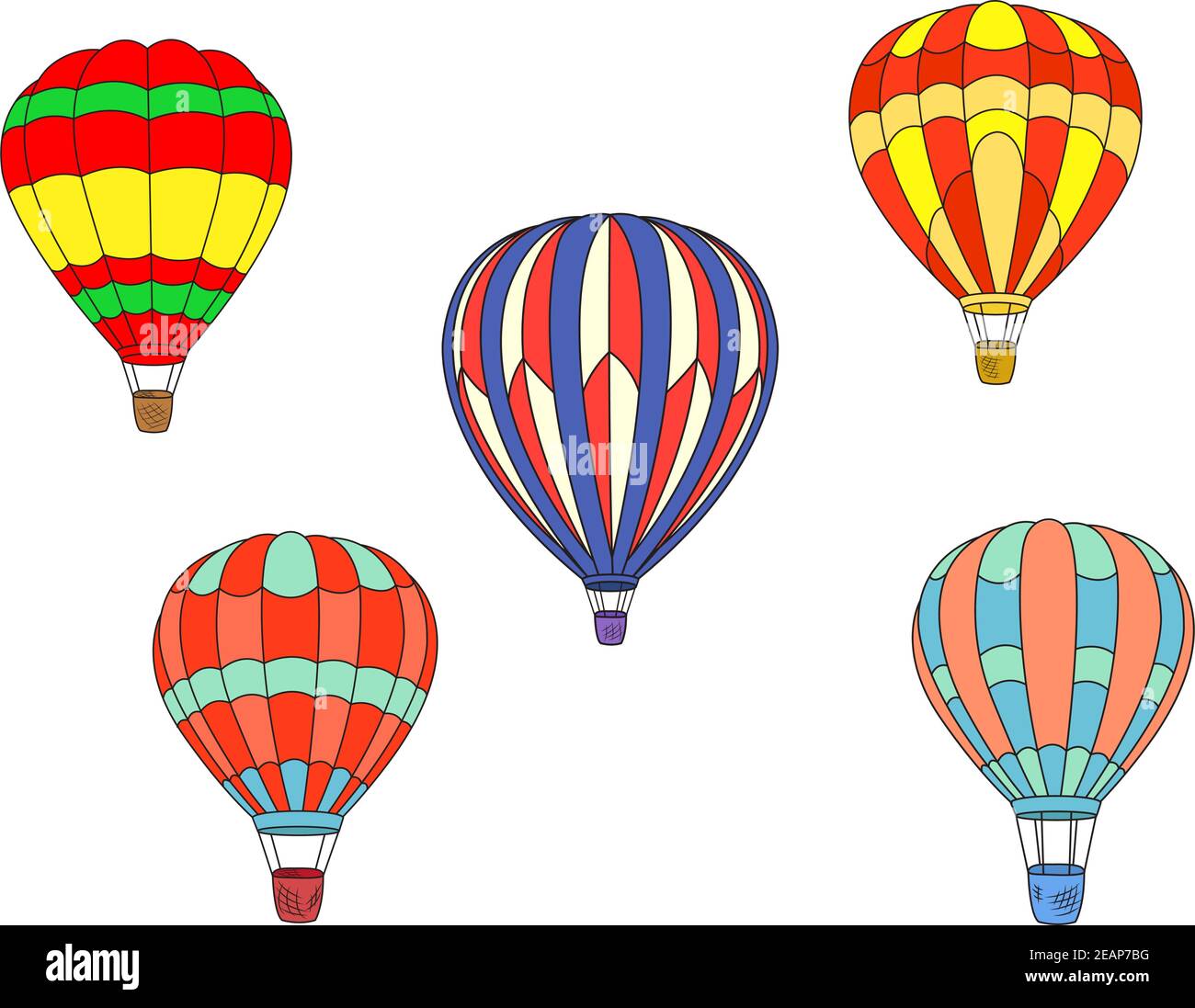 Colorful striped hot air balloons isolated on white background for ...