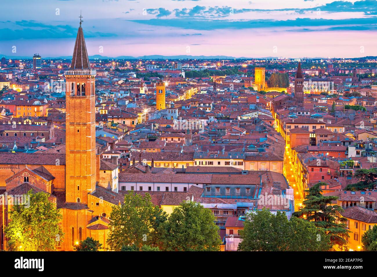 Verona towers and rooftops dawn view from hill Stock Photo - Alamy