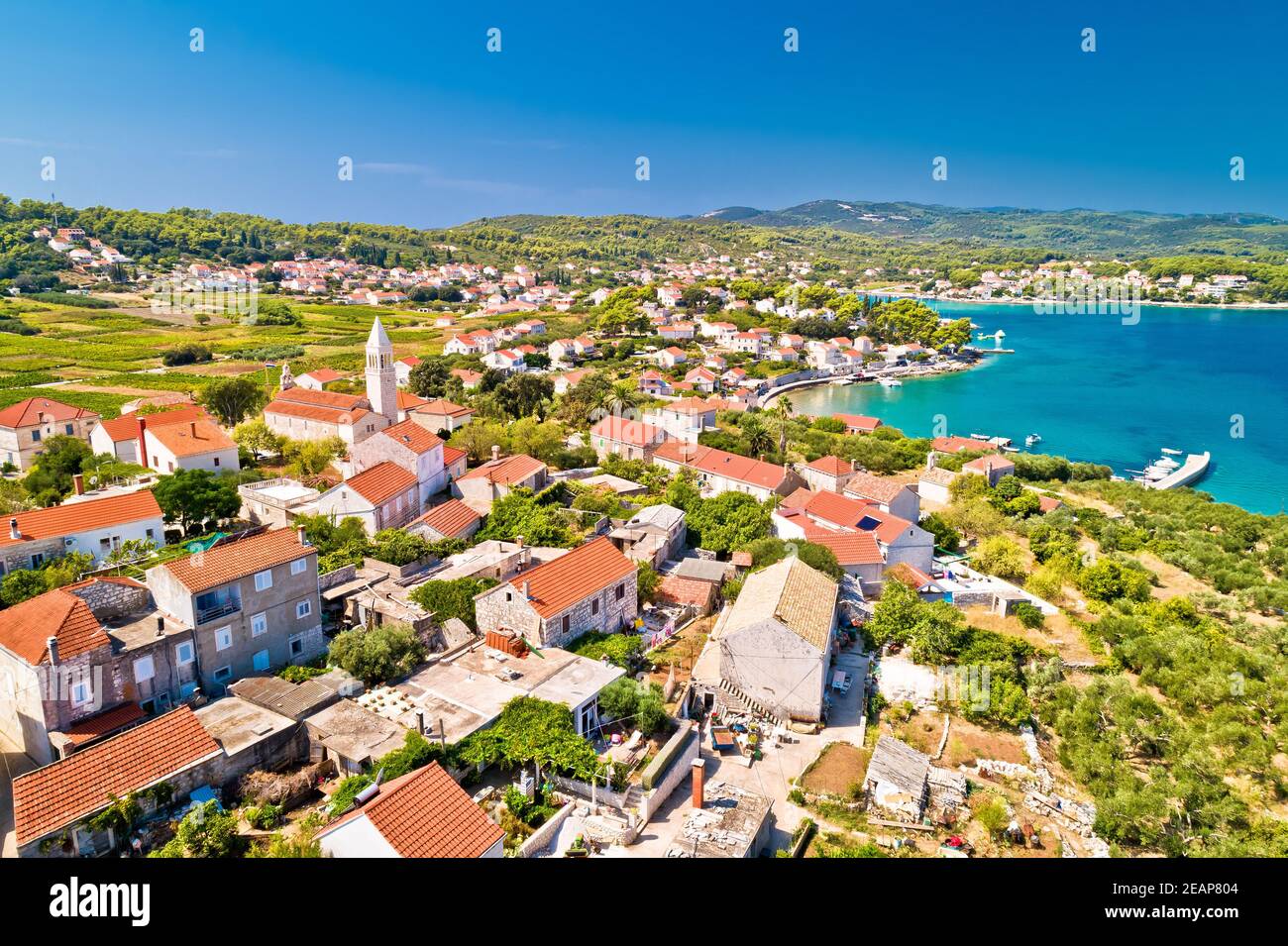 Lumbarda. Korcula island vllage of Lumbarda archipelago aerial view ...