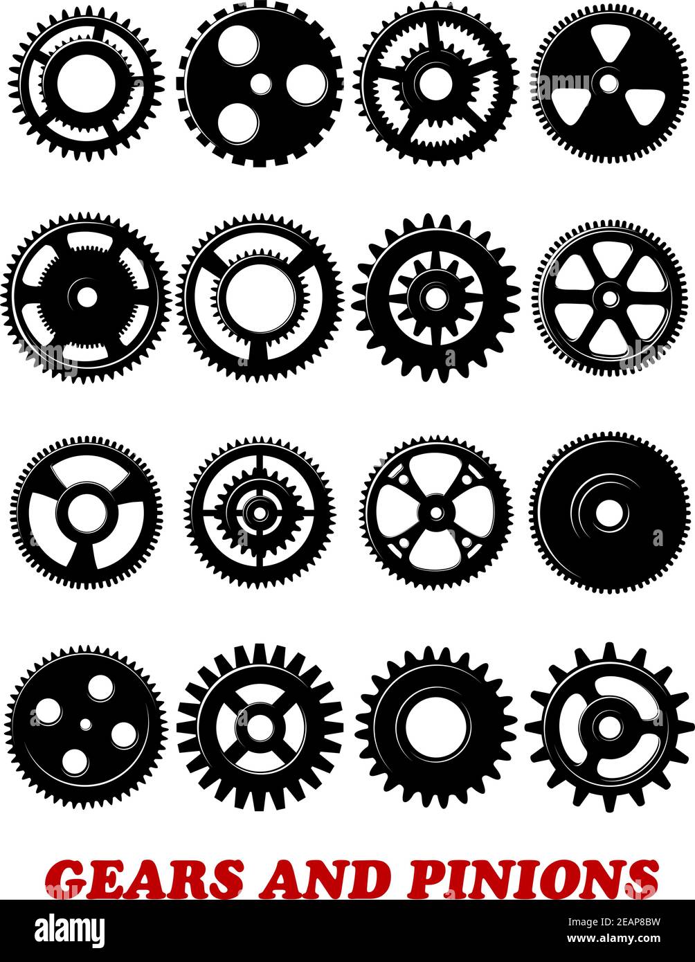 Gears and pinions symbols set isolated on white background for ...