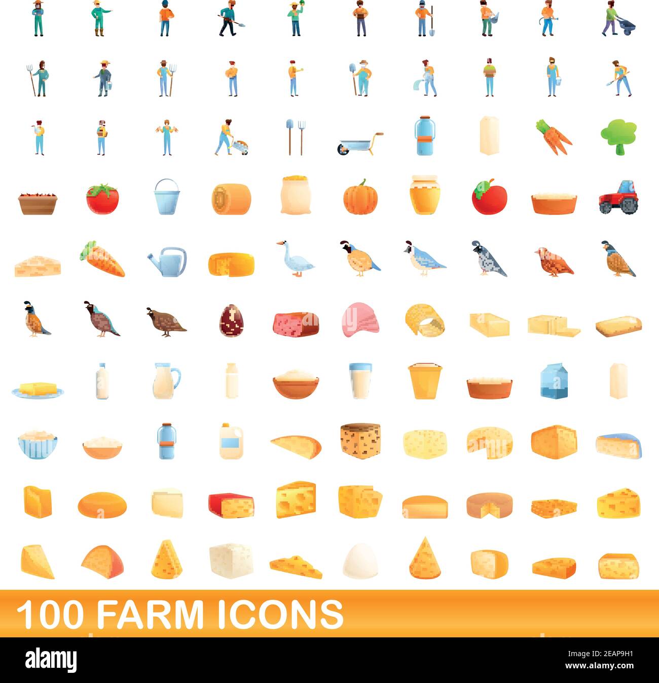 100 farm icons set. Cartoon illustration of 100 farm icons vector set ...