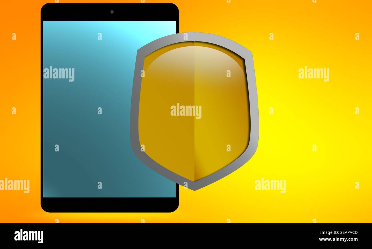 PC tablet with shield on a screen. Safety concept Stock Photo - Alamy