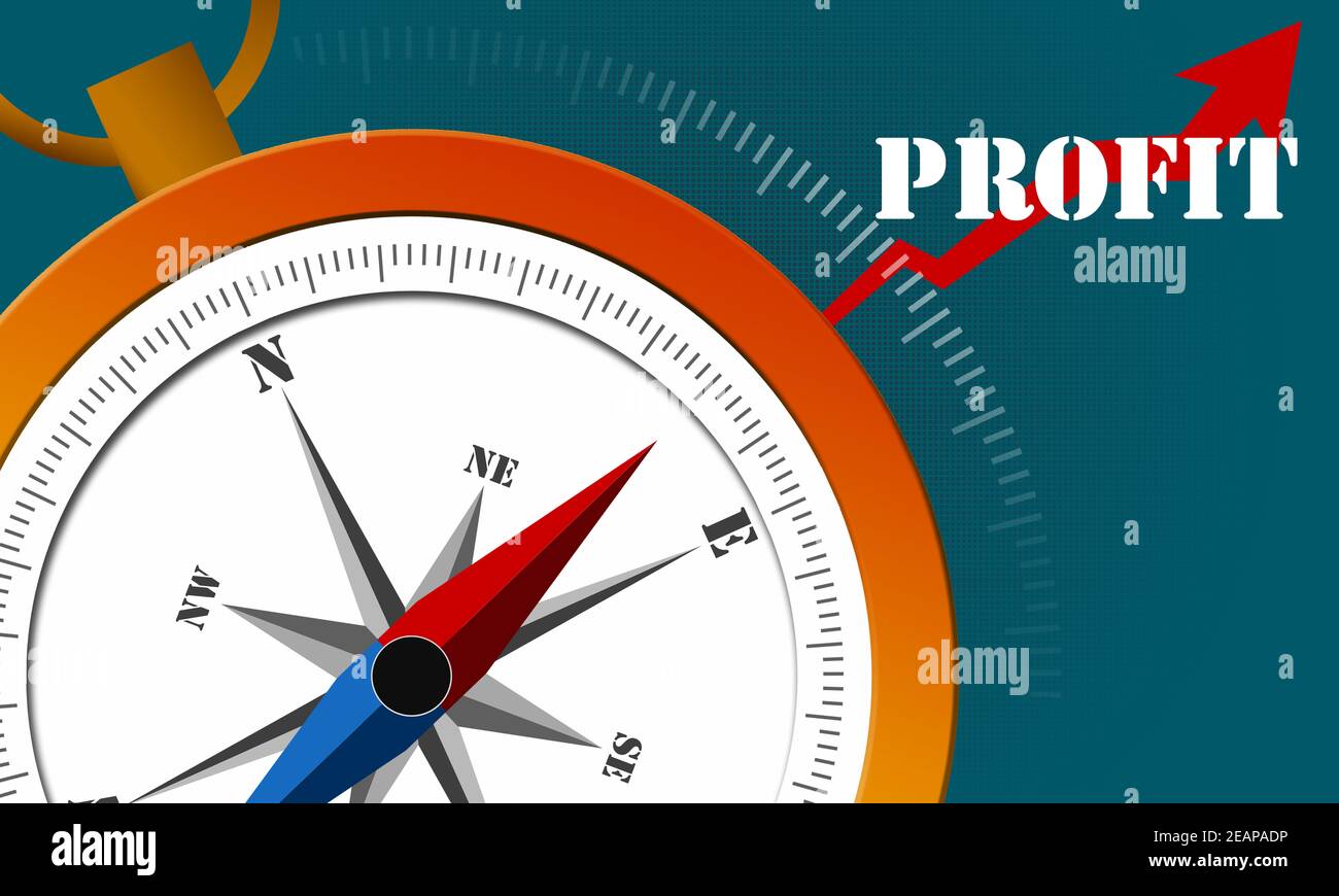 Profit word, arrow and compass Stock Photo - Alamy