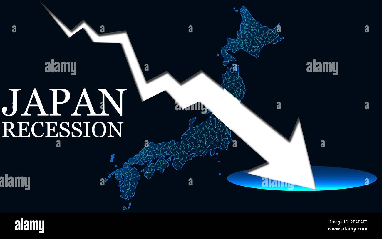 Japan map with arrow indicated recession Stock Photo - Alamy