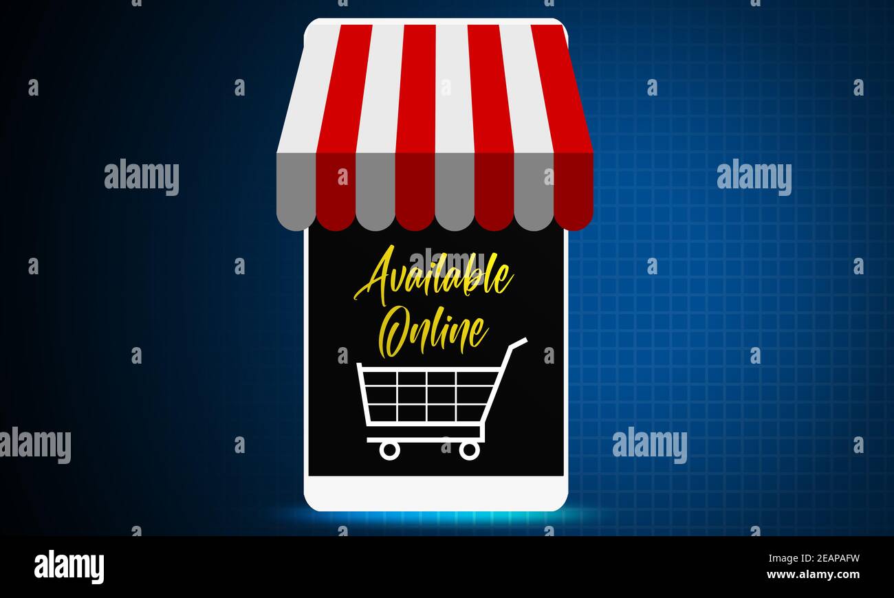 Online store concept. Smart phone with awning Stock Photo - Alamy