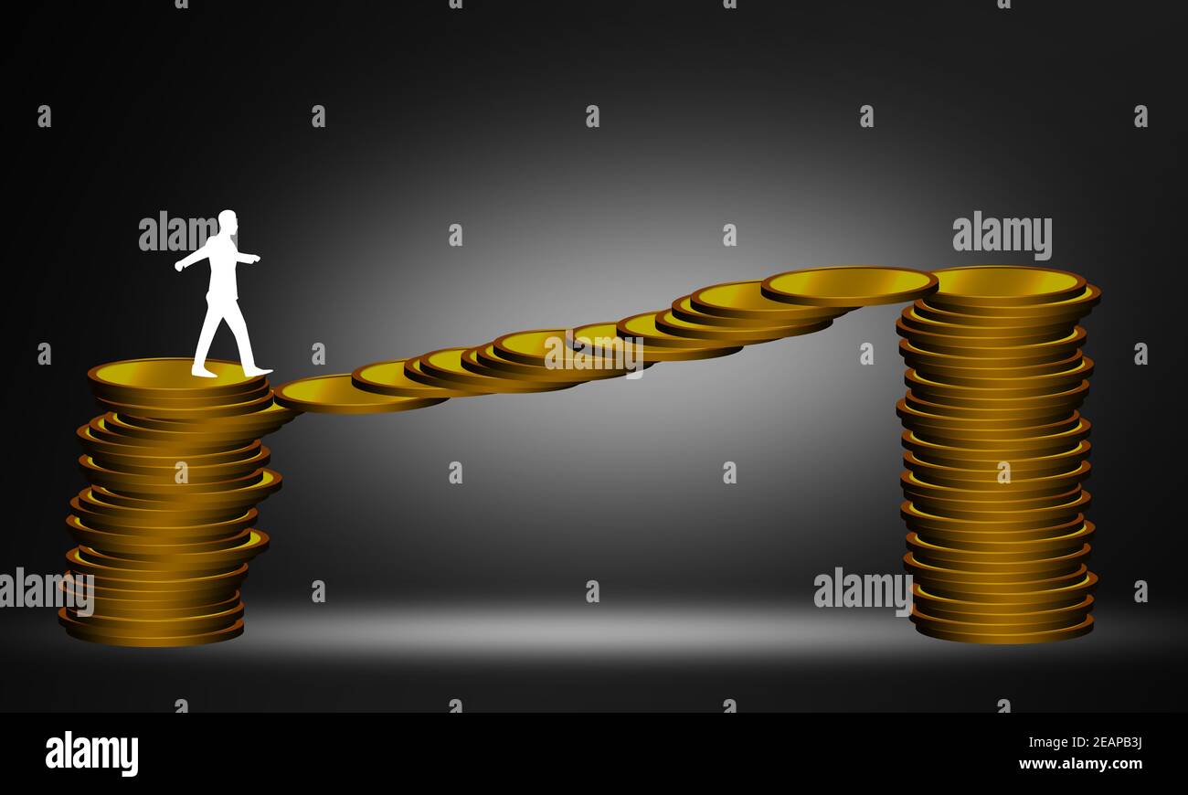 Man walk to higher column of money Stock Photo - Alamy