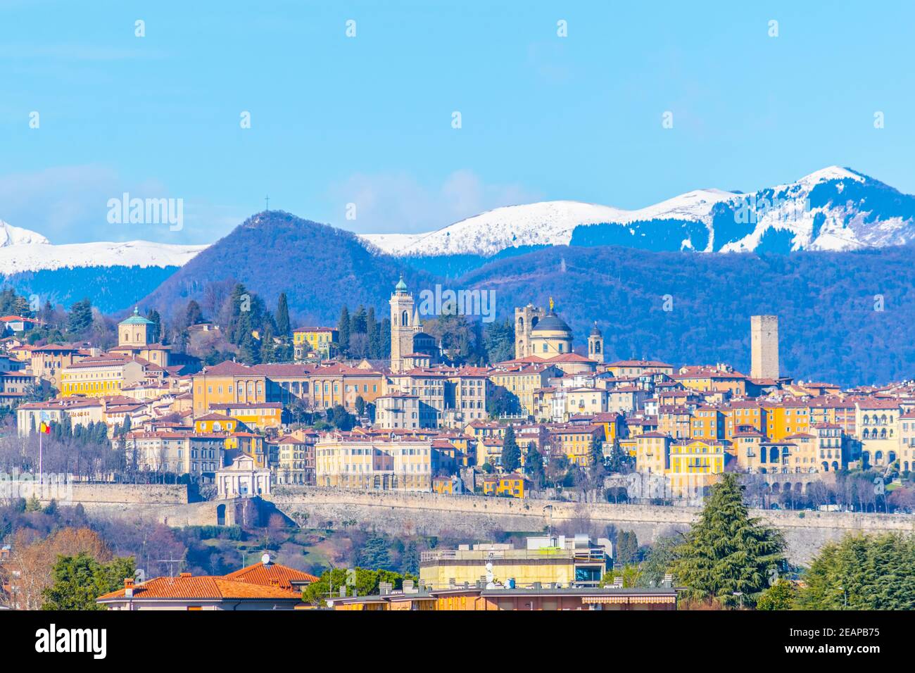 Aerial view of Italian city Bergamo viewed from adjacent airport Stock ...