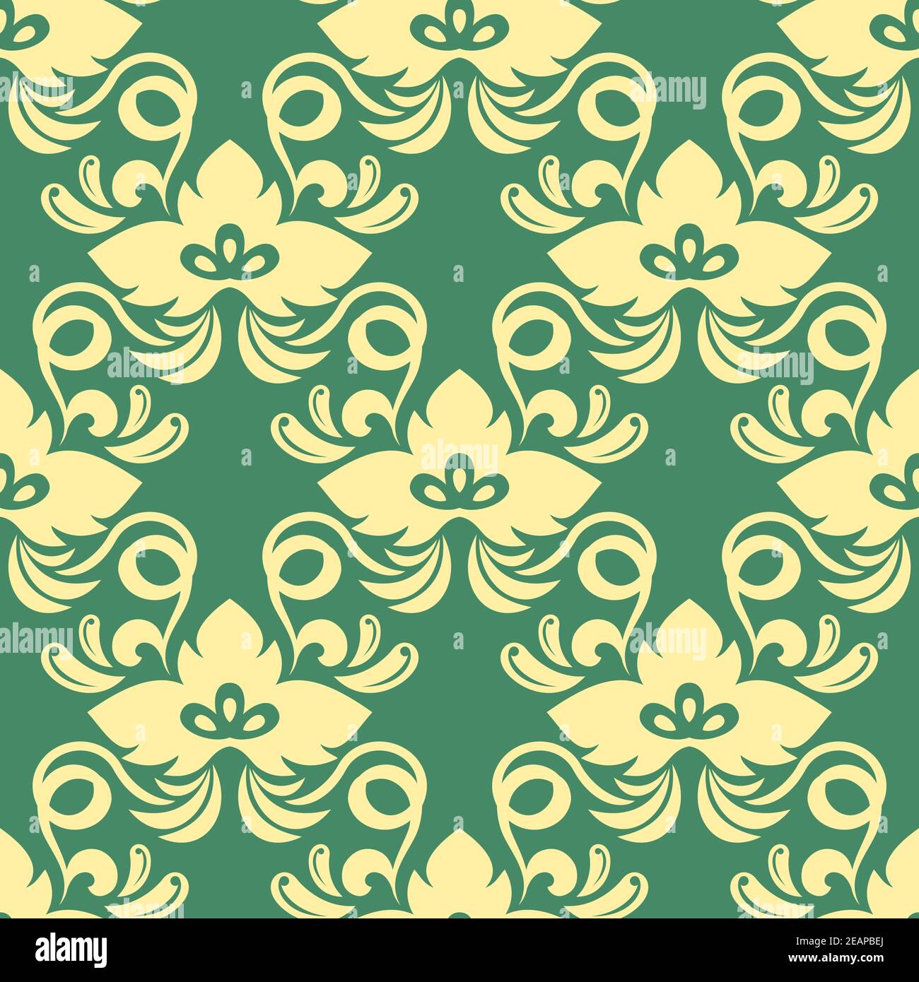 Decorative seamless floral yellow pattern on green colored background ...