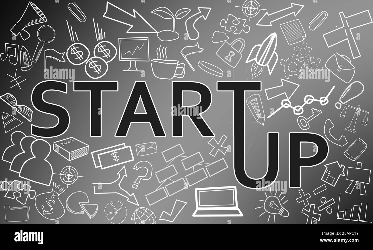 Start up business concept with creative drawings Stock Photo - Alamy