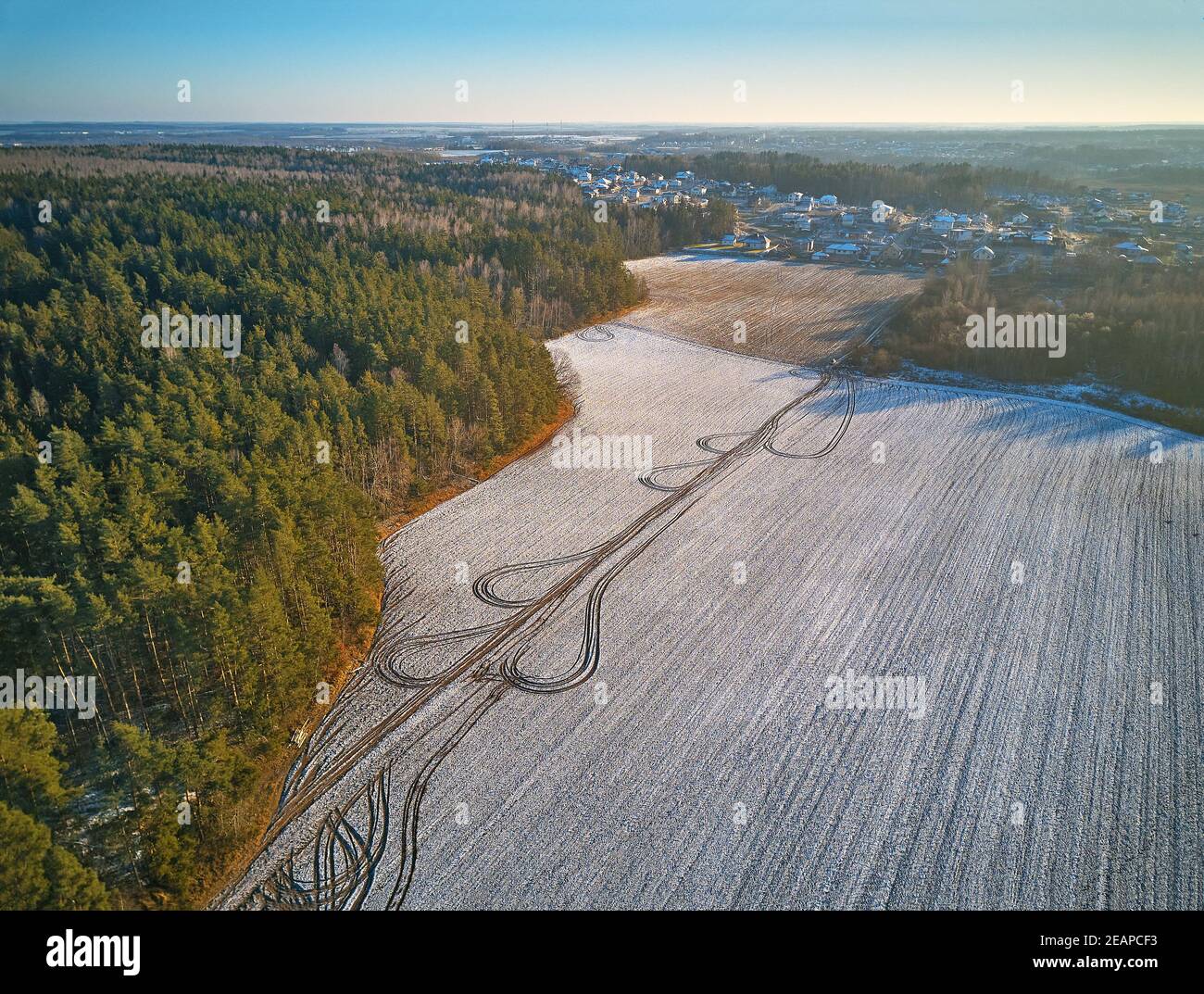 Aerial winter snow farm field hi-res stock photography and images - Alamy