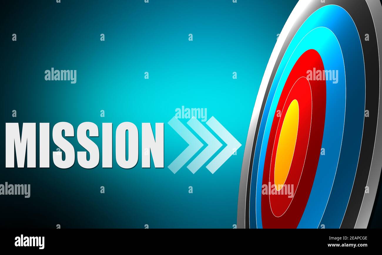 Mission word with red arrow pointing to the target Stock Photo - Alamy