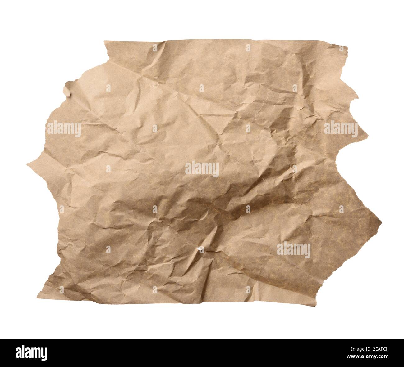 piece of crumpled brown paper isolated on white background, element for ...