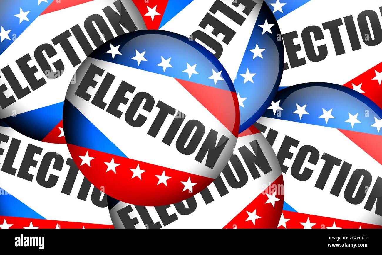 Election batch with blue, red and stars Stock Photo - Alamy