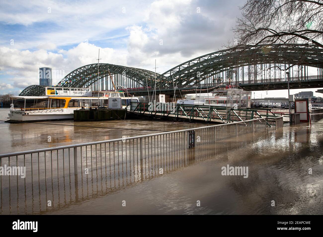 Cologne, Germany, February 4th. 2021, flood of the river Rhine, flooded ...