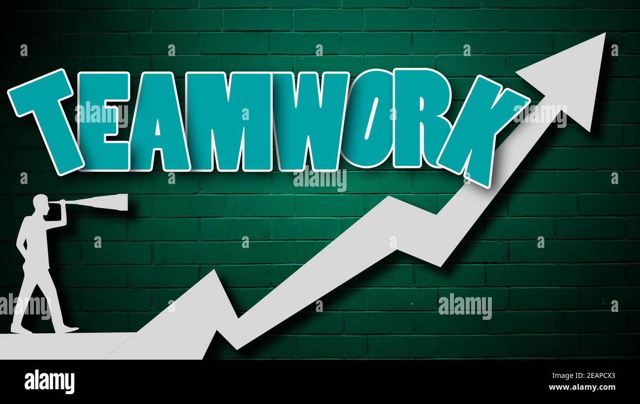 Teamwork concept with arrow on the wall Stock Photo - Alamy