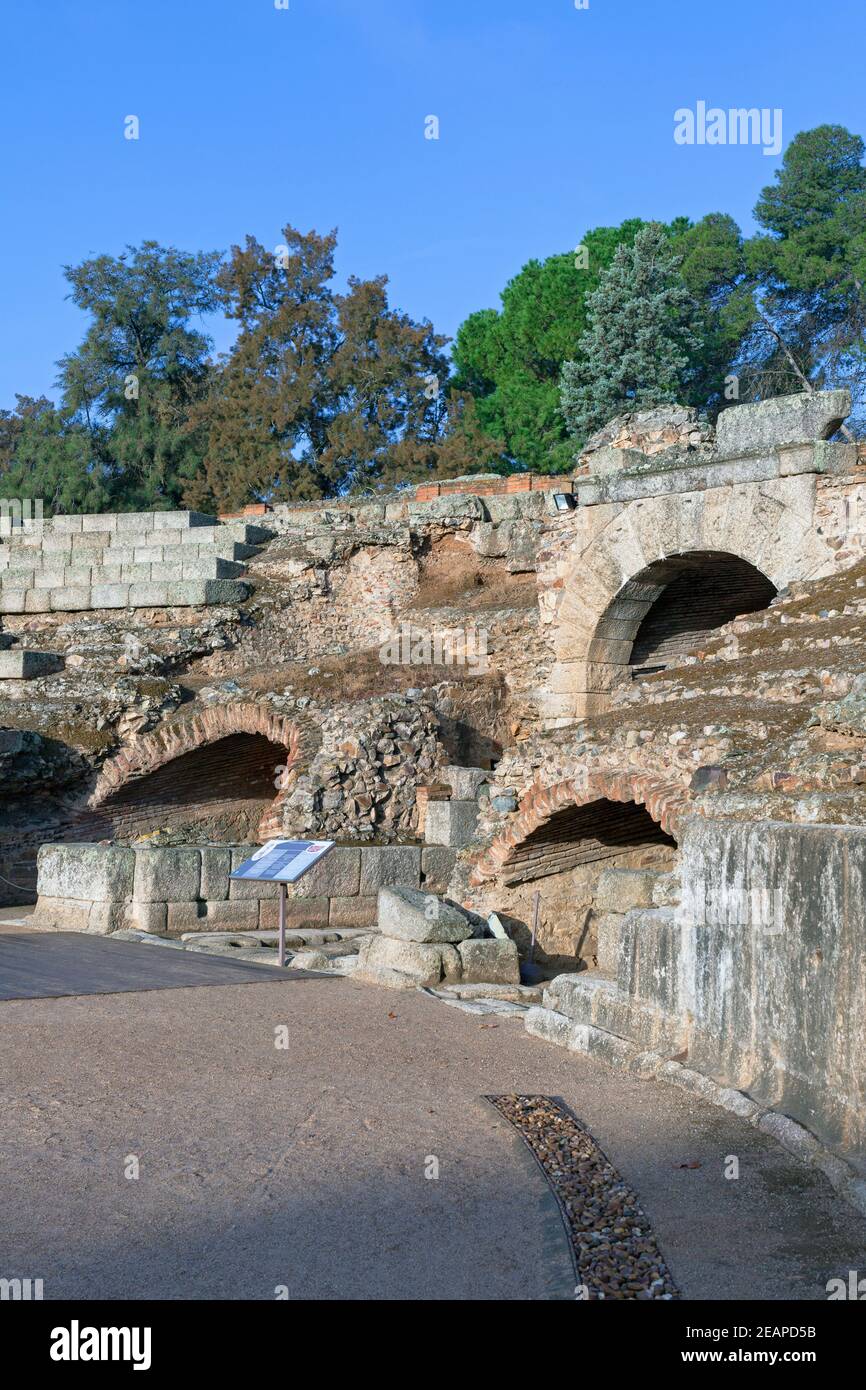 Europe, Spain, Badajoz, Merida, Amphitheatre of Merida (Ancient Roman ...