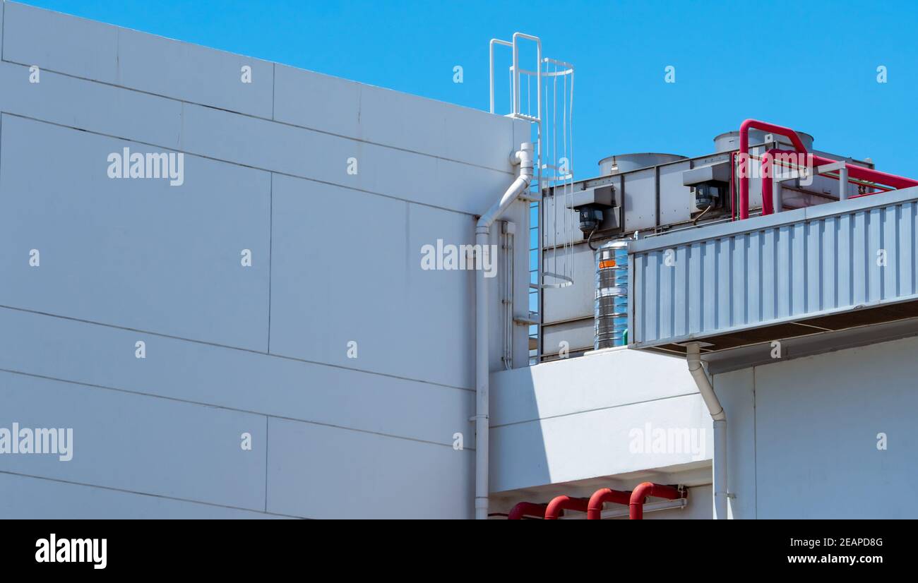 Cooling tower on roof top of building. Industrial air cooling system ...