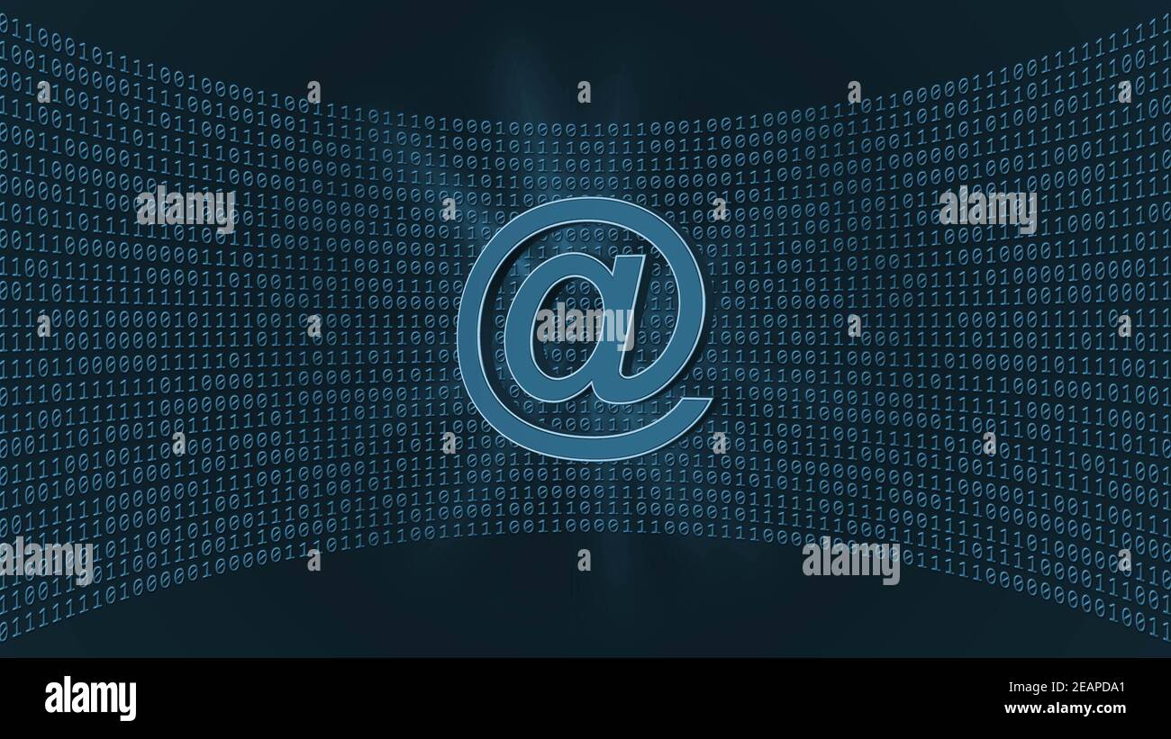 Abstract data flow background - at sign in front of a virtual studio ...