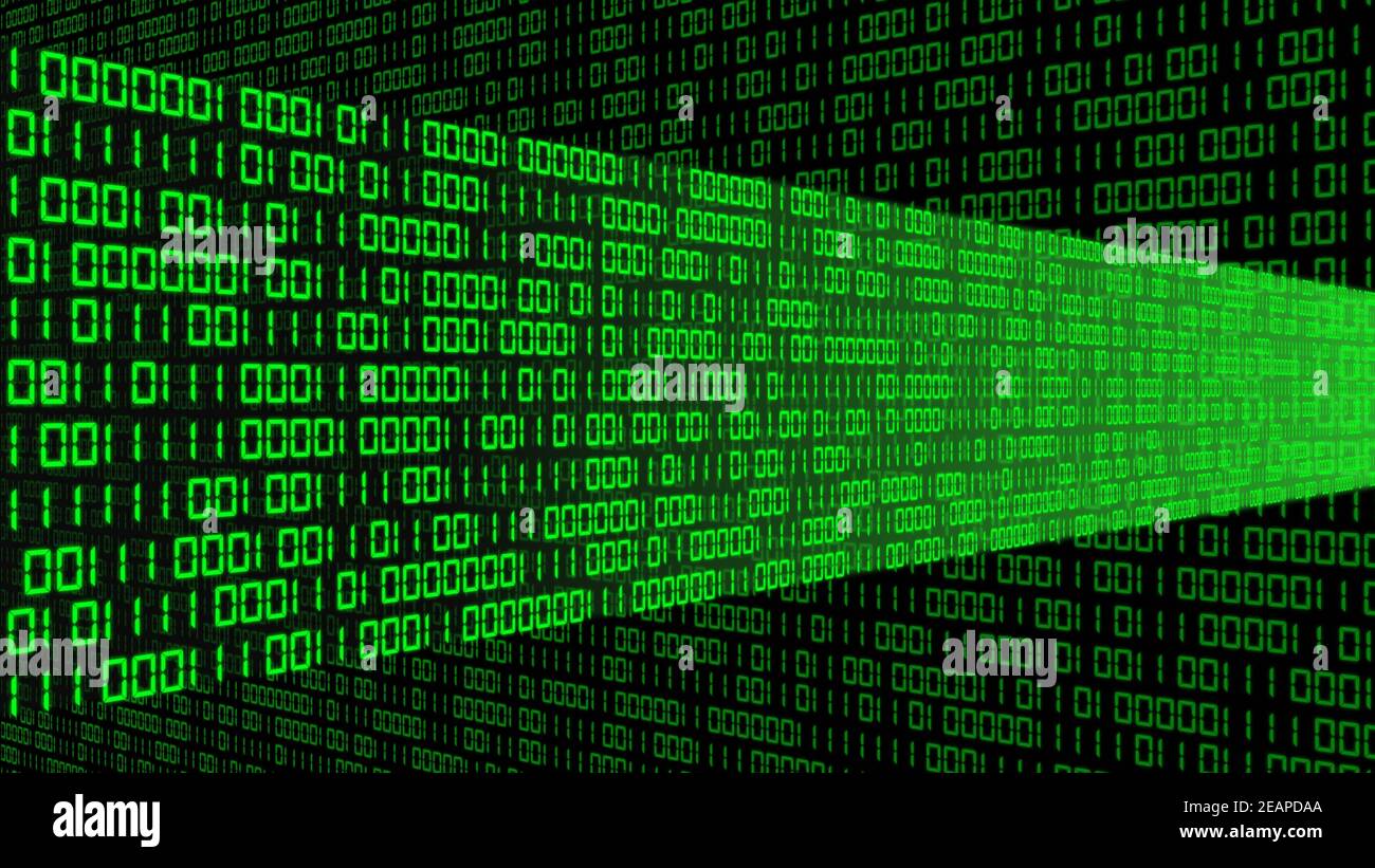 Digital data streams flow into each other - series of binary code in green color Stock Photo - Alamy