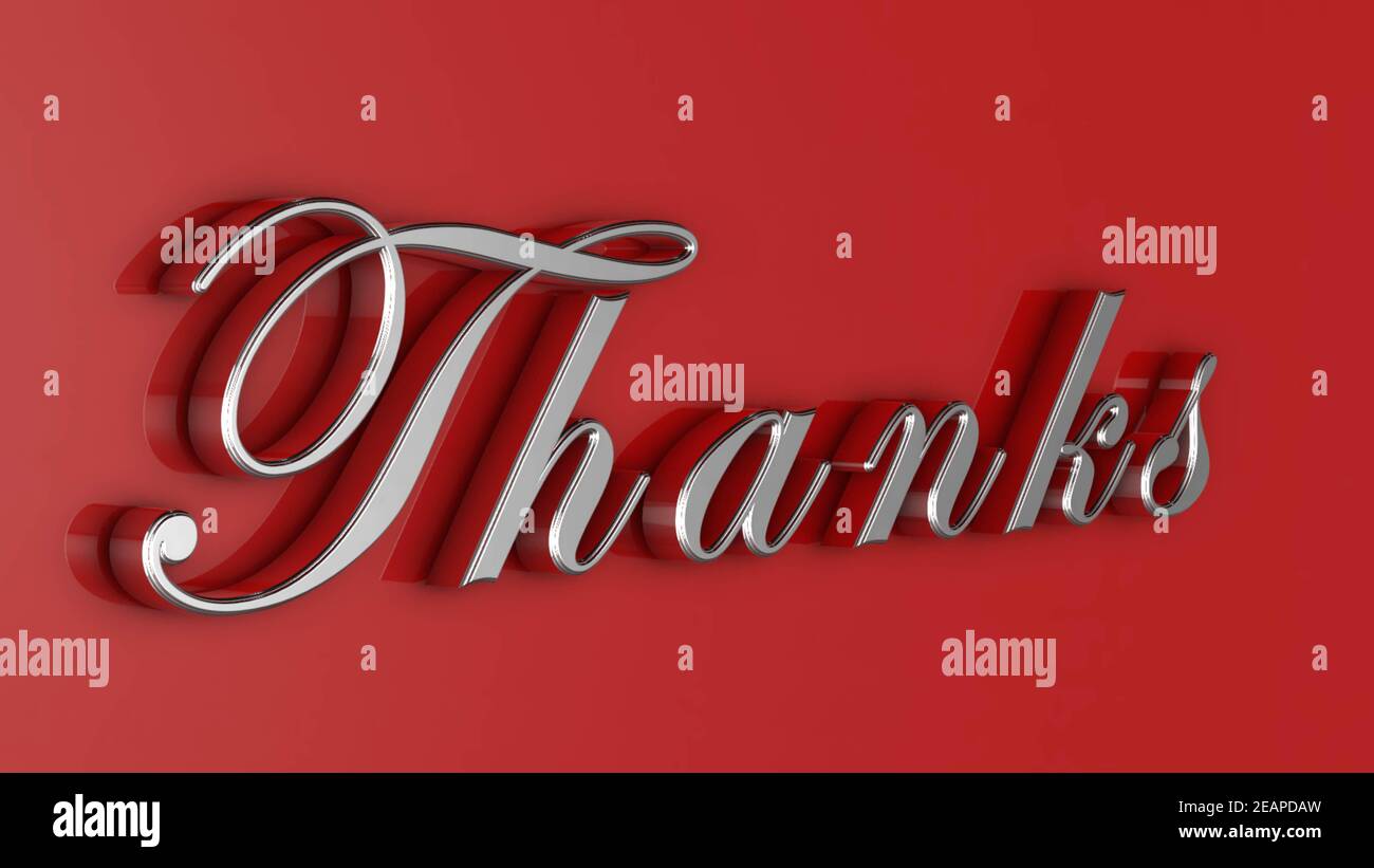Thanks - lettering in chrome style with shadow on red background Stock ...