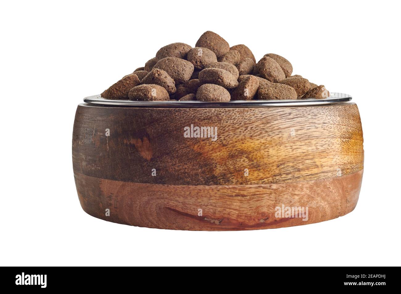 Bowl filled with dried pet pellets or biscuits formulated for a ...