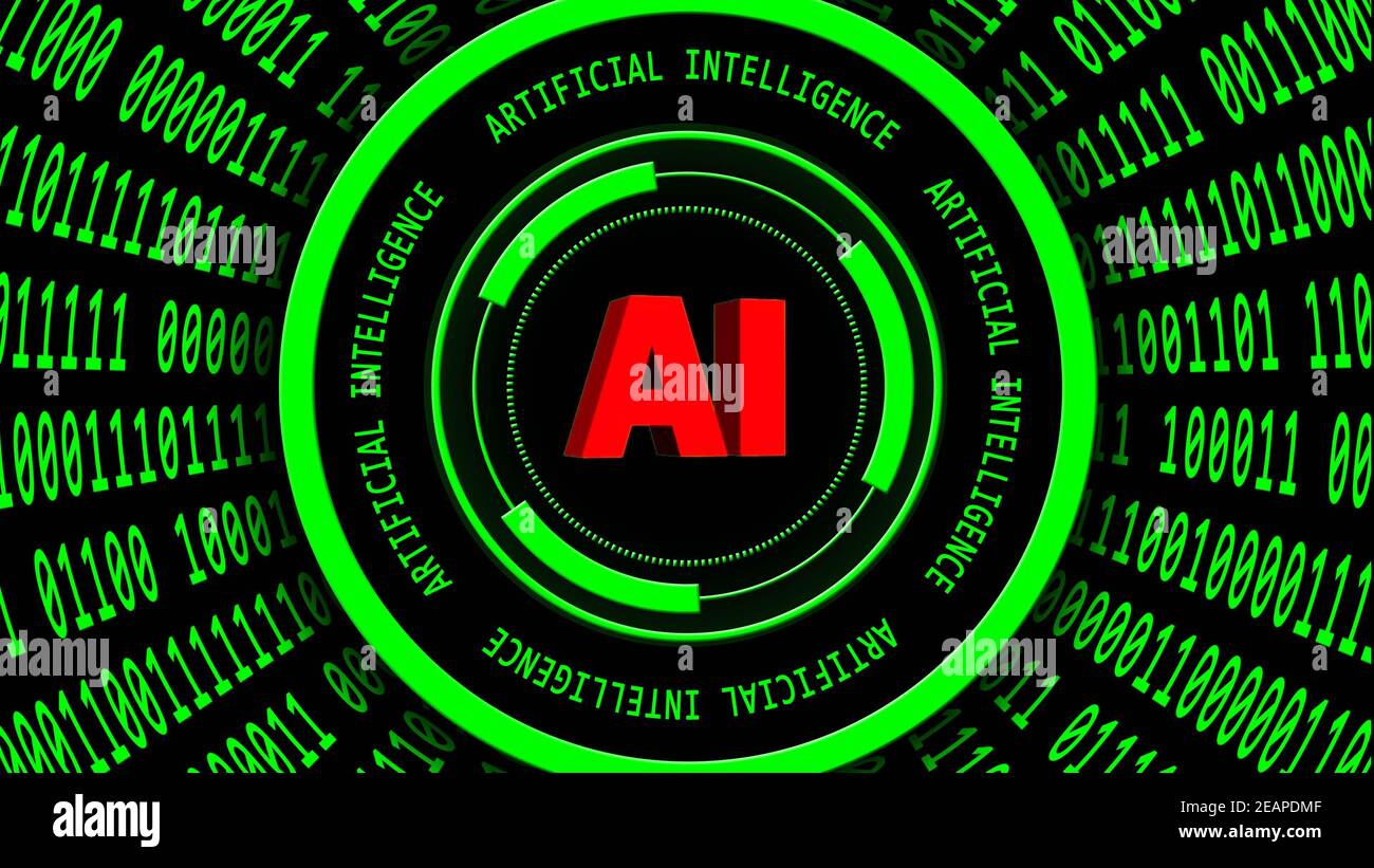 AI - abstract Artificial Intelligence background in green - binary code ...