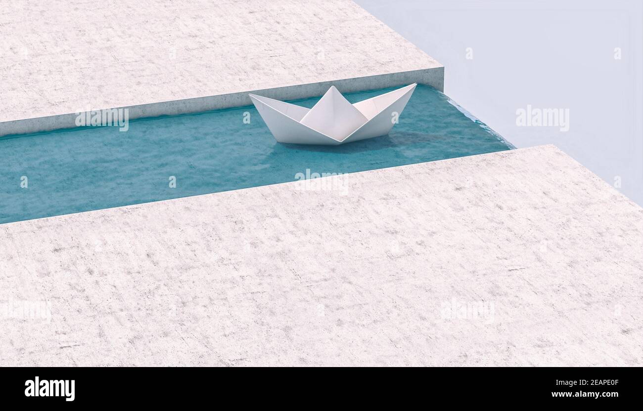 paper boat sailing to a waterfall. concept of imminent danger Stock ...