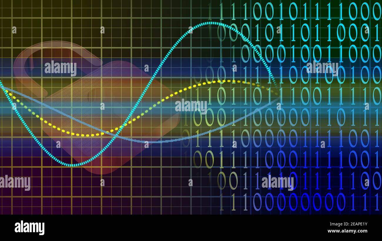 Abstract cyber security concept - graphic elements combined with binary code - blurred closed ...