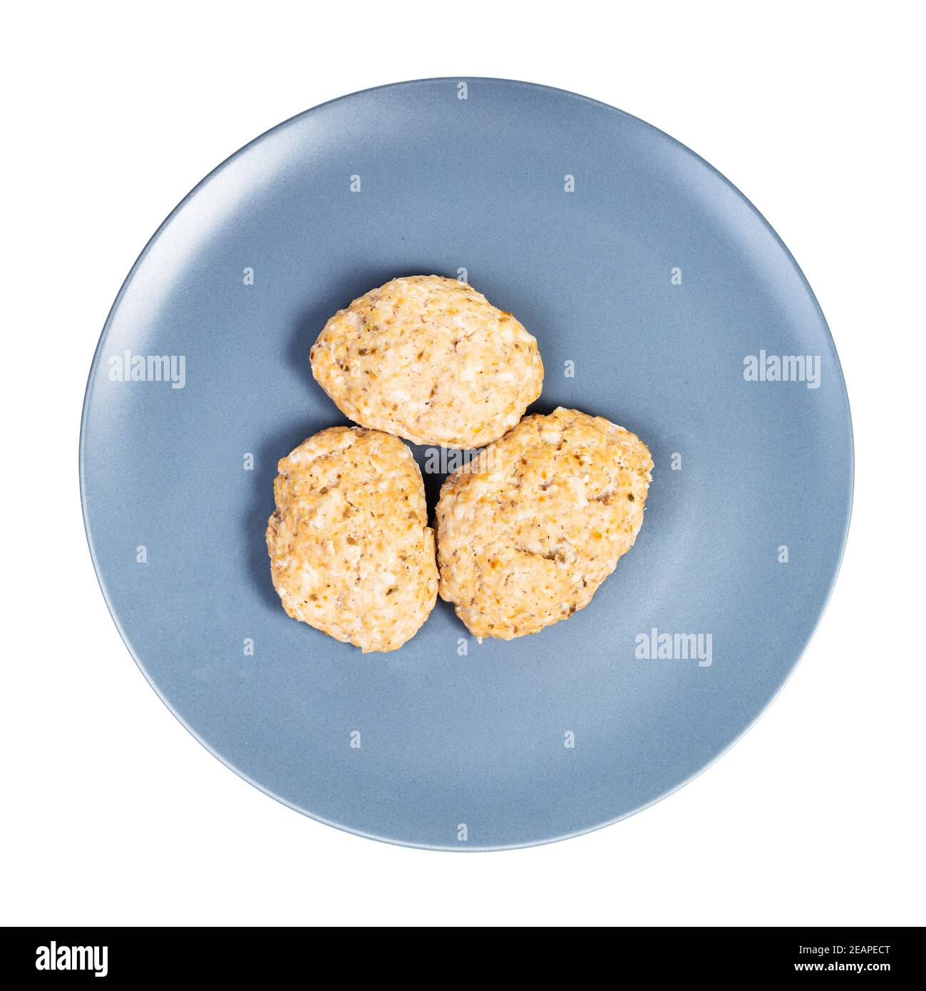 top view of steamed red fish cutlets on blue plate Stock Photo - Alamy