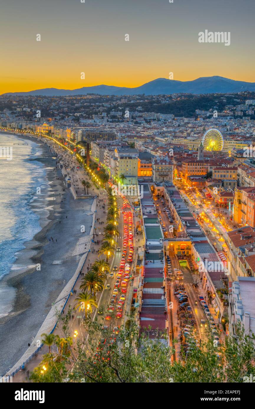 Sunset view of seaside of Nice, France Stock Photo - Alamy