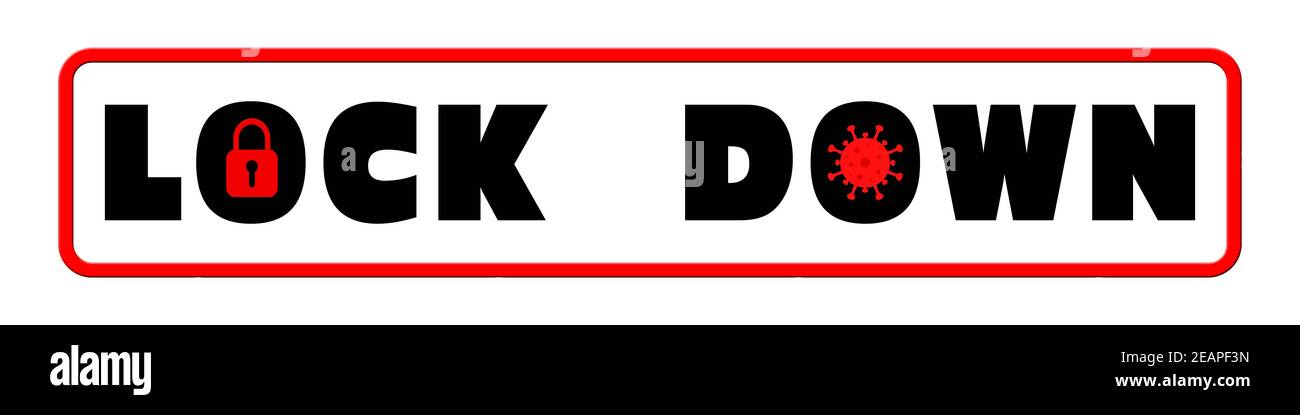 LOCK DOWN - black lettering on white surface with closed padlock and ...