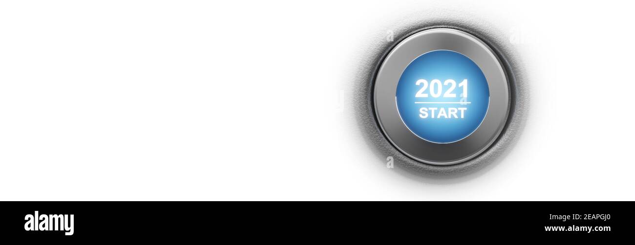 2021 - Press the start button. Concept of the New Year. 3D illustration ...