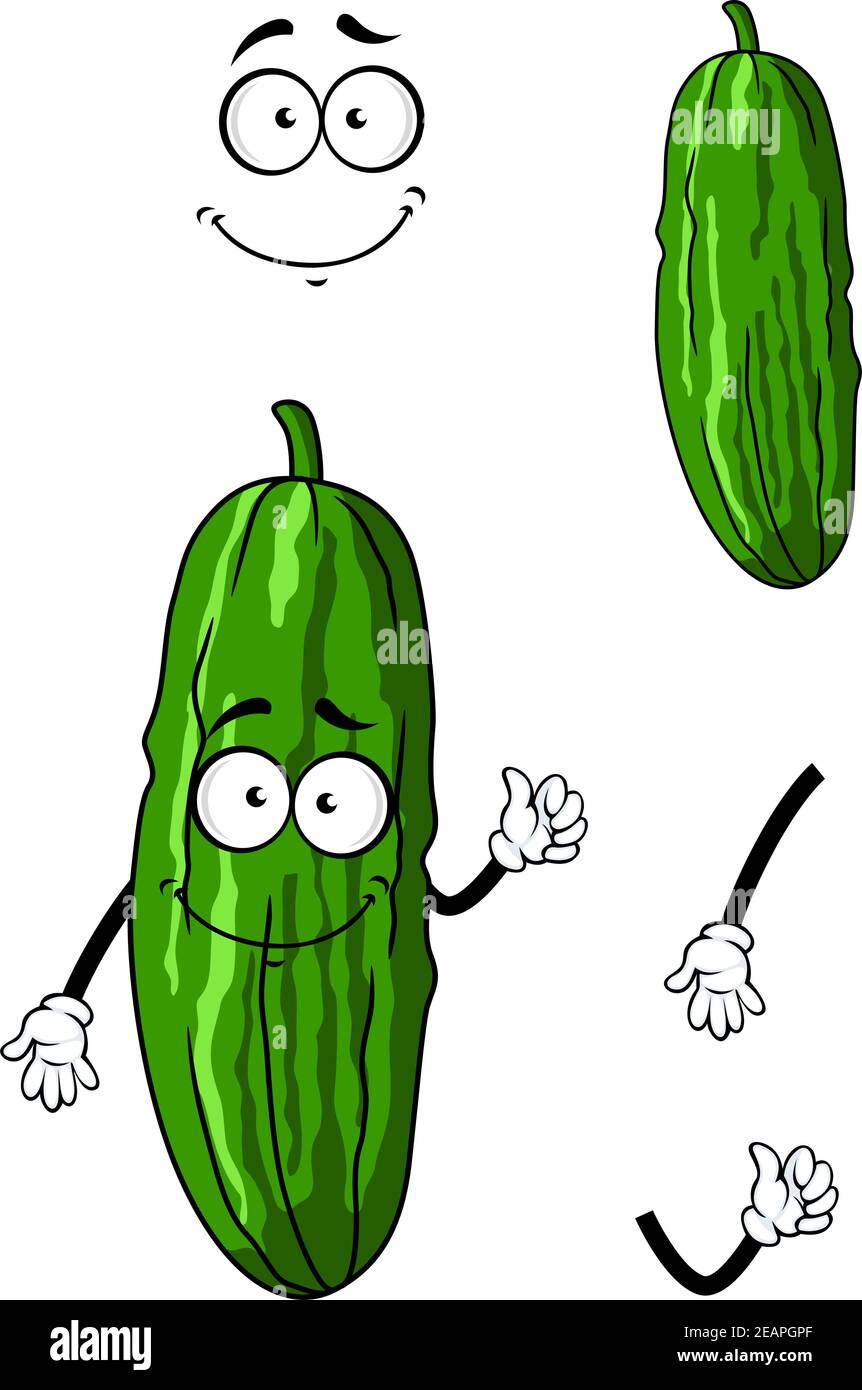 Cartoon happy green cucumber or gherkin vegetable with smiling face ...
