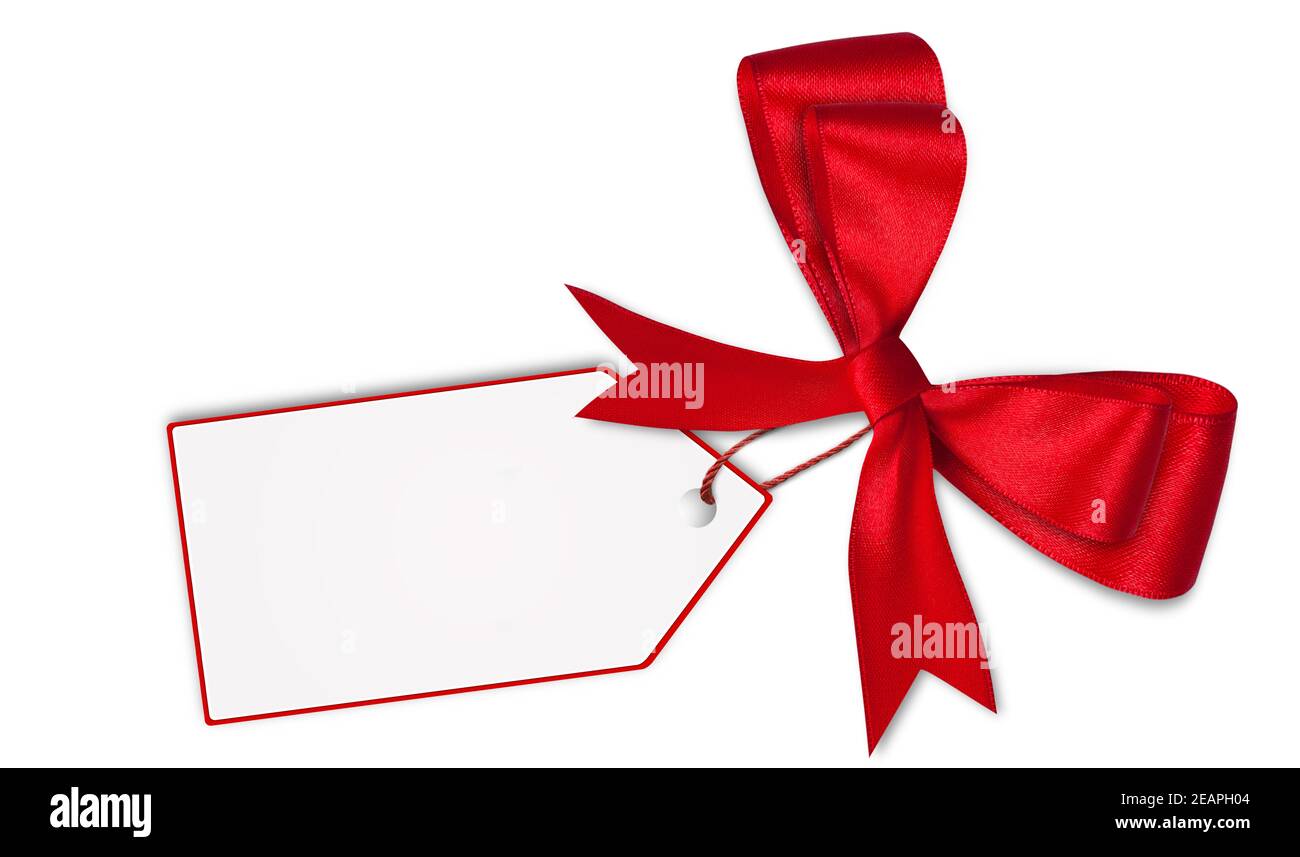Gift card note with ribbon on isolated background Stock Photo - Alamy