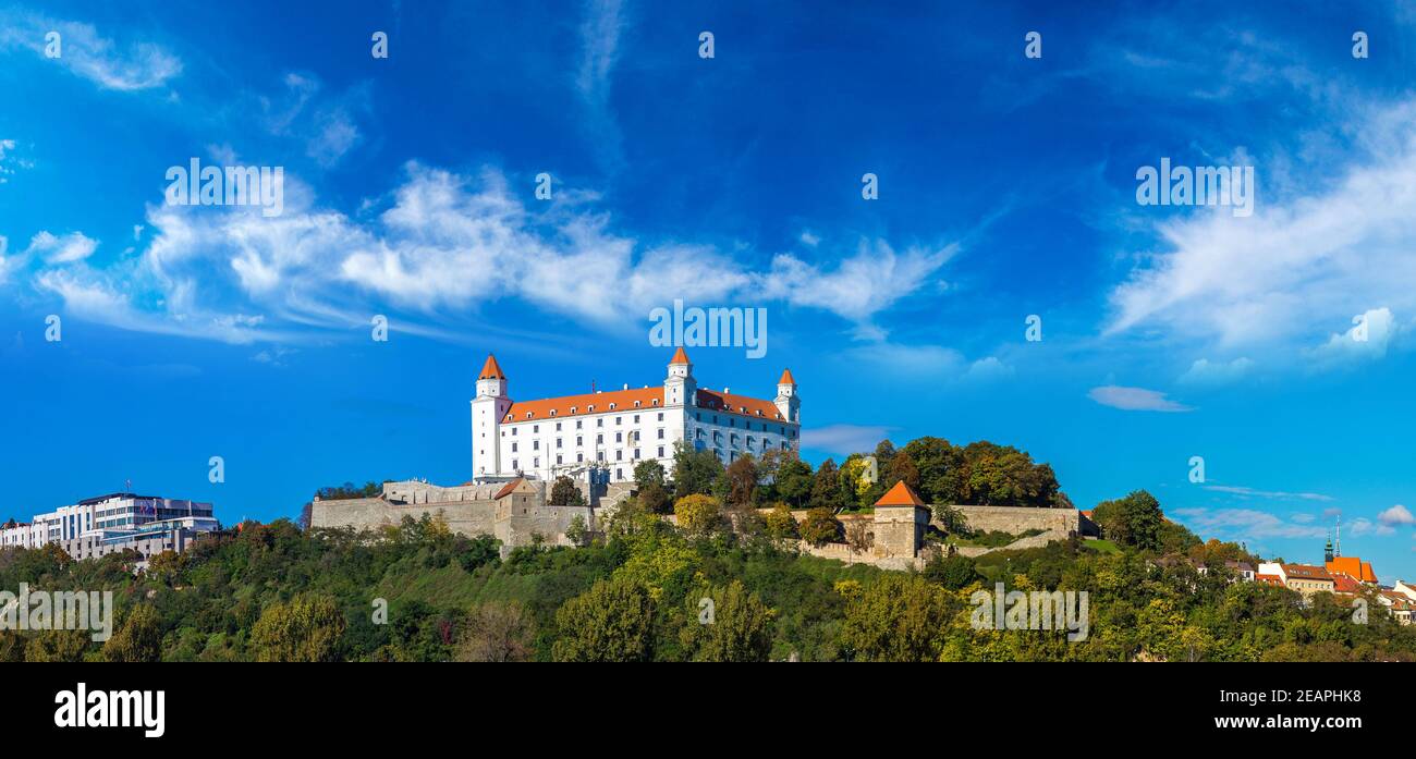 Medieval castle on a hill in a summer day in Bratislava, Slovakia Stock ...