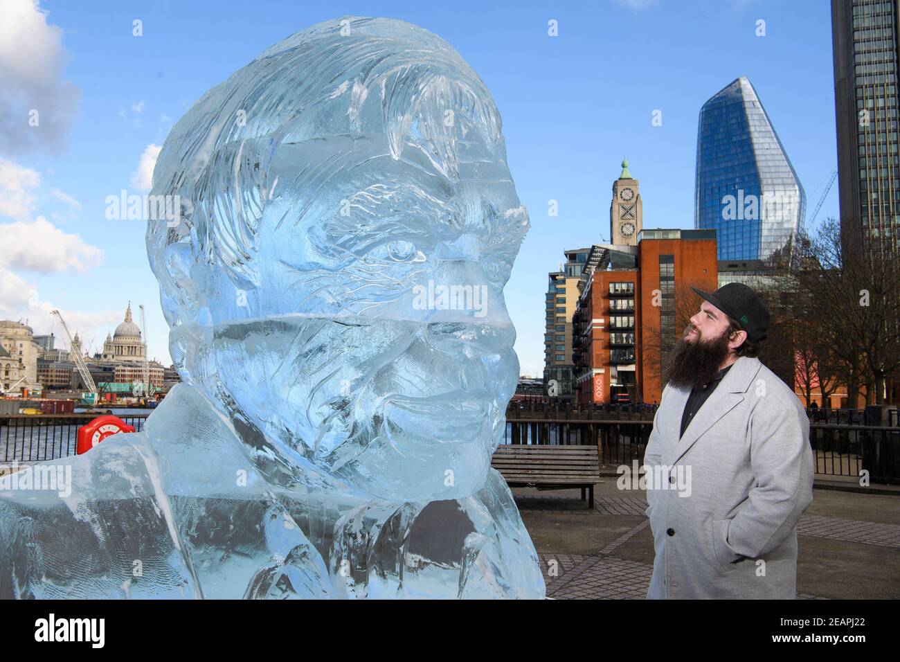 EDITORIAL USE ONLY Luke Makepeace, from London, looks at a 2-metre-tall ...